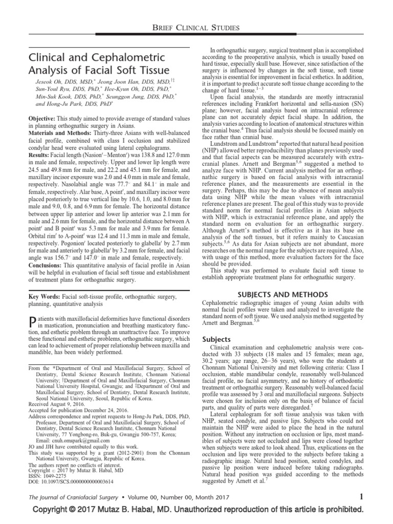 Clinical and Cephalometric | PDF | Lip | Dentistry