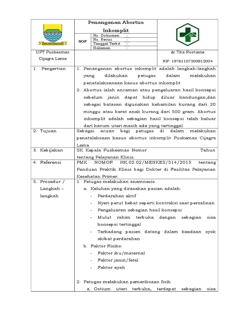 Sop Abortus Inkomplit | PDF