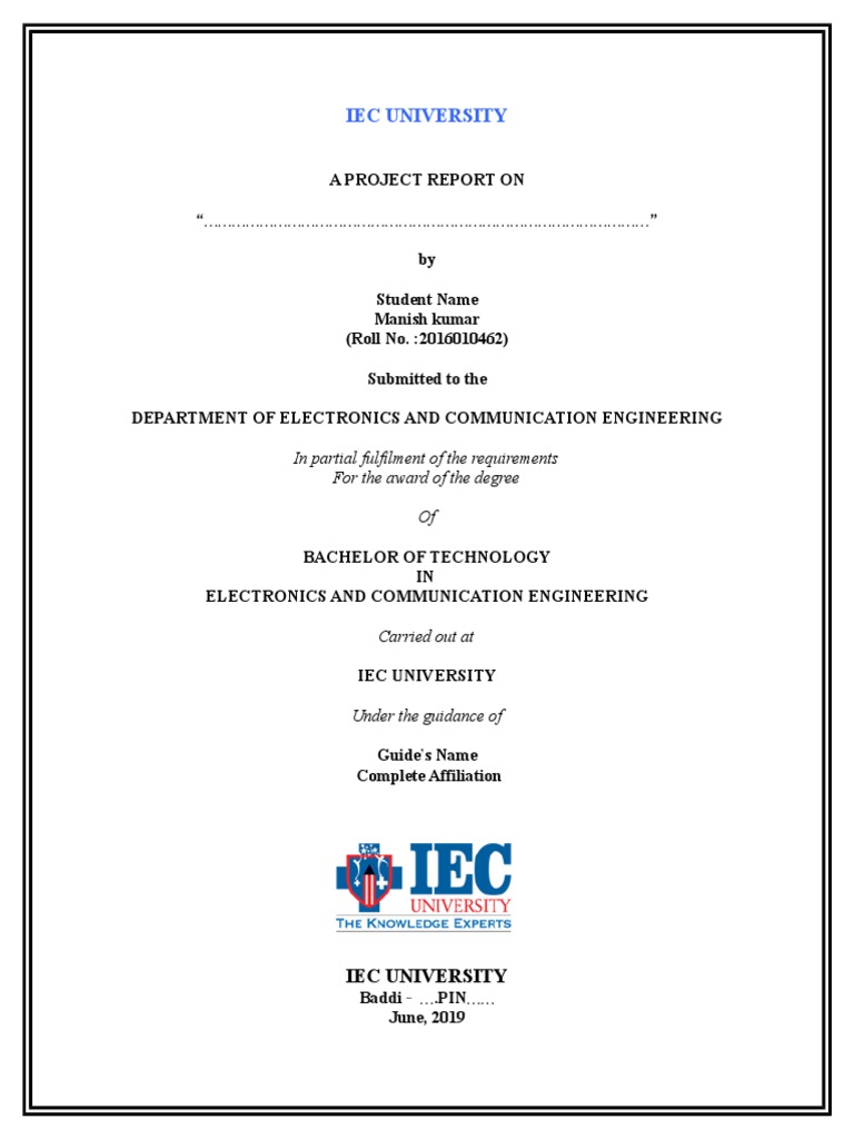 IEC University B.Tech Project Report | PDF | Telecommunications | Networks