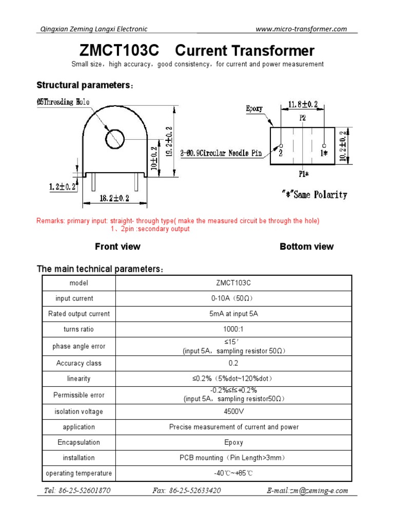 Zmct103c Current Transformer Overview Pdf
