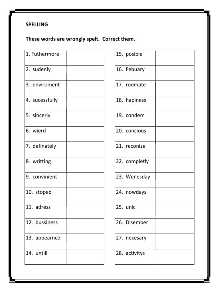 Spelling These Words Are Wrongly Spelt. Correct Them | PDF