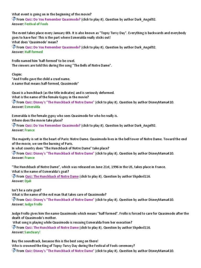 Q & A in Hunchback of Notre Dame | PDF | Claude Frollo | Quasimodo