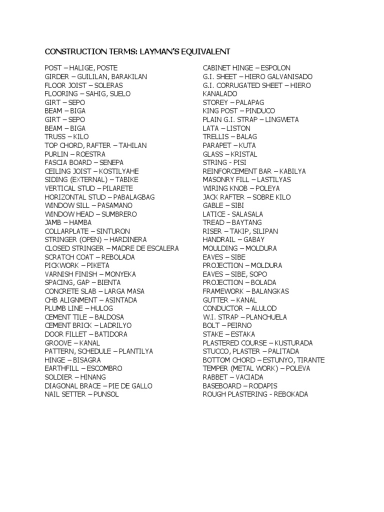 Construction Terms | PDF