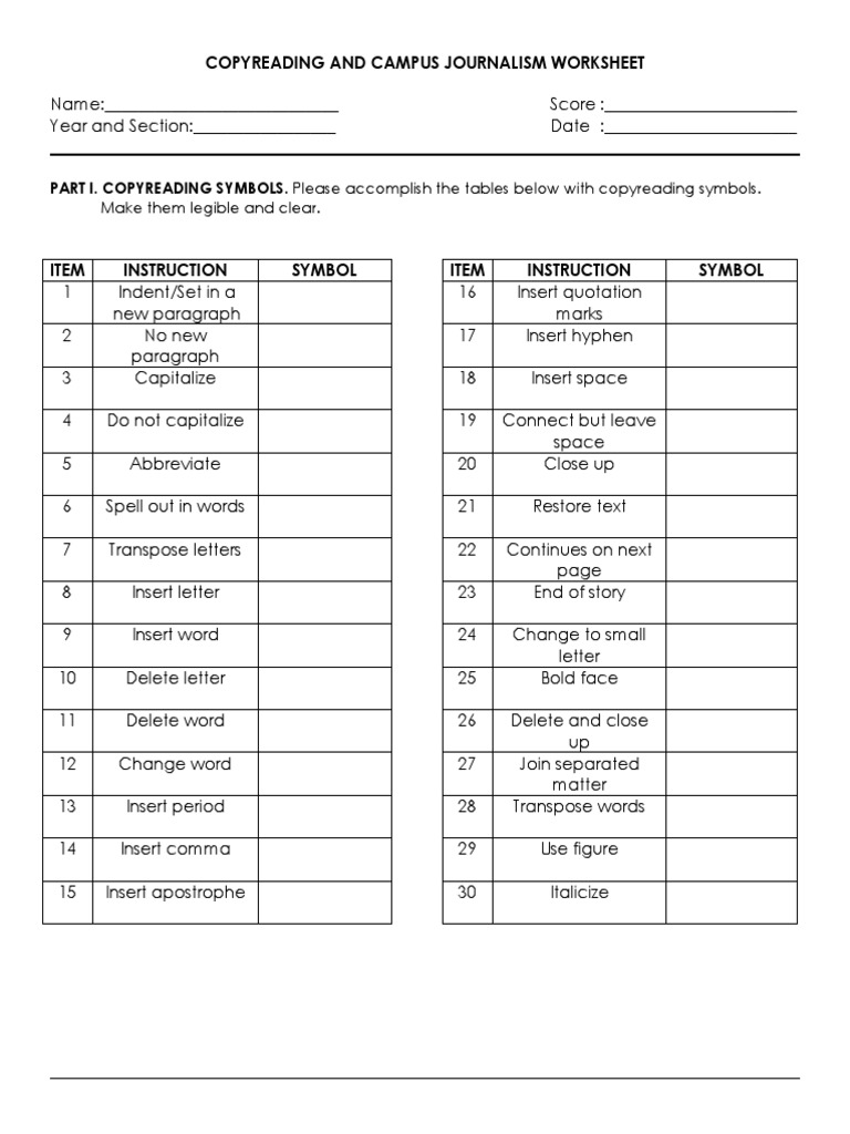 Copyreading and Campus Journalism Worksheet PDF | PDF | Paragraph | Comma