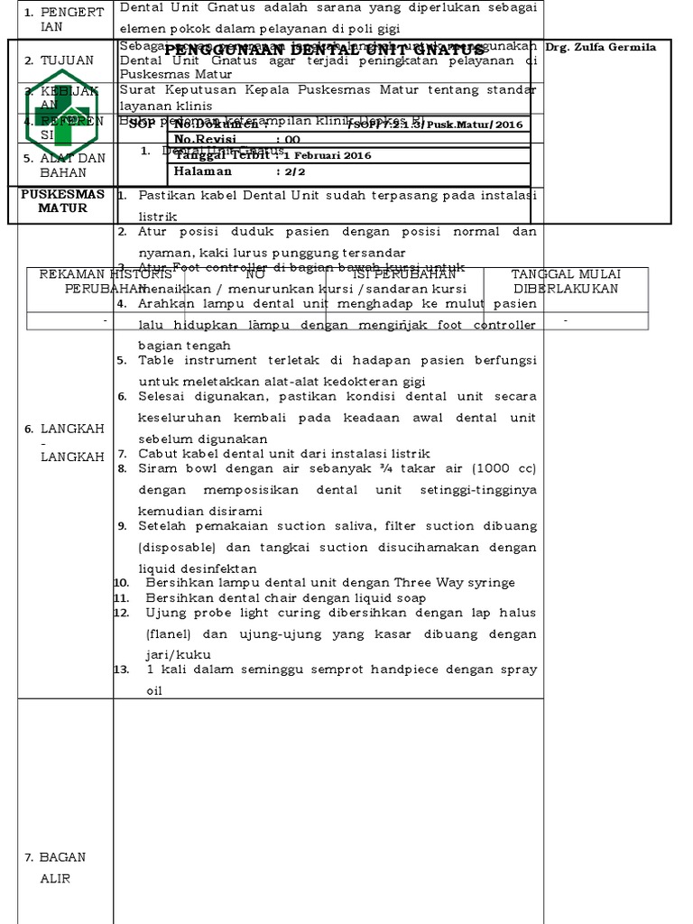 SOP Dental Unit Gnatus | PDF