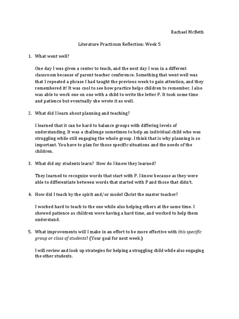 Week 5 Literature Practicum Reflection | PDF | Applied Psychology ...