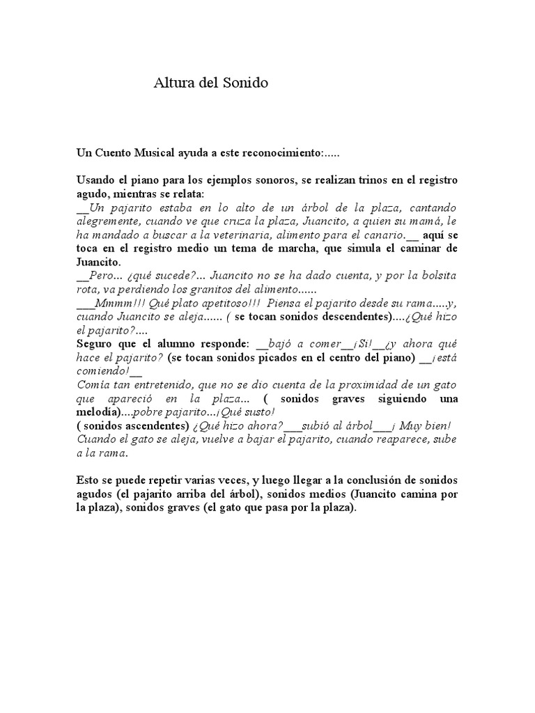 Altura Del Sonido Cuento Musical | PDF
