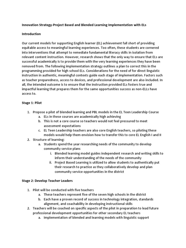 Innovation Strategy-Project Based and Blended Learning Implementation With Els | PDF | Project ...