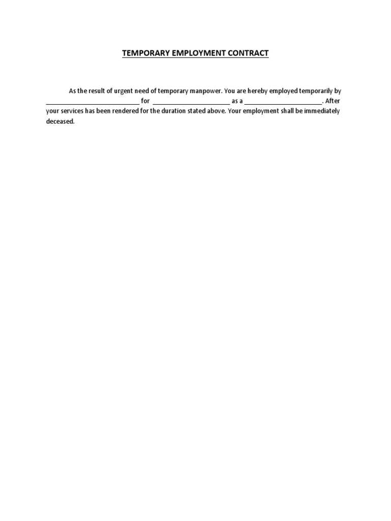Temporary Employment Contract Template | PDF | Labour | Employment