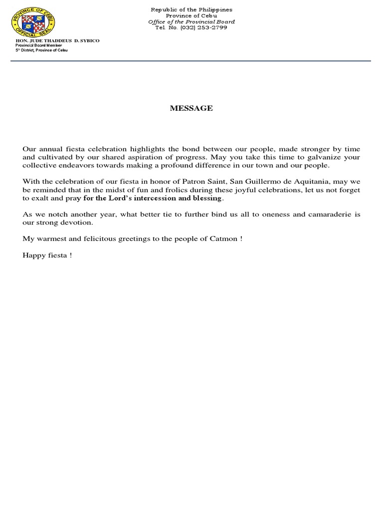 Fiesta Message To Catmonm | PDF