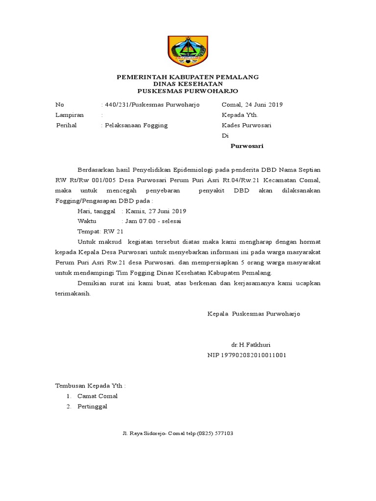 Surat Pemberitahuan Fogging | PDF
