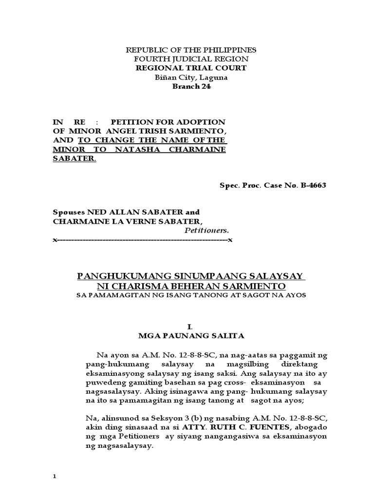Judicial Affidavit in Adoption Tagalog | PDF