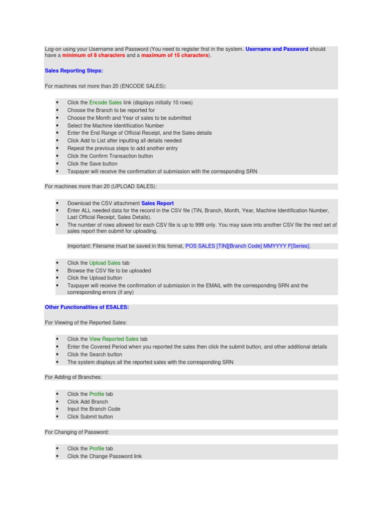 Minimum of 8 Characters Maximum of 15 Characters: Username and Password ...