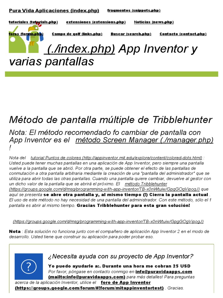 Tutoriales App Inventor y Ejemplos - Múltiples Pantallas - Pura Vida Aplicaciones | PDF ...