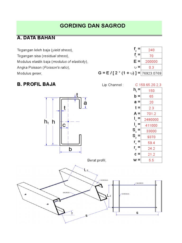 Gording Dan Sagrod: A. Data Bahan | Solid Mechanics | Physical Quantities