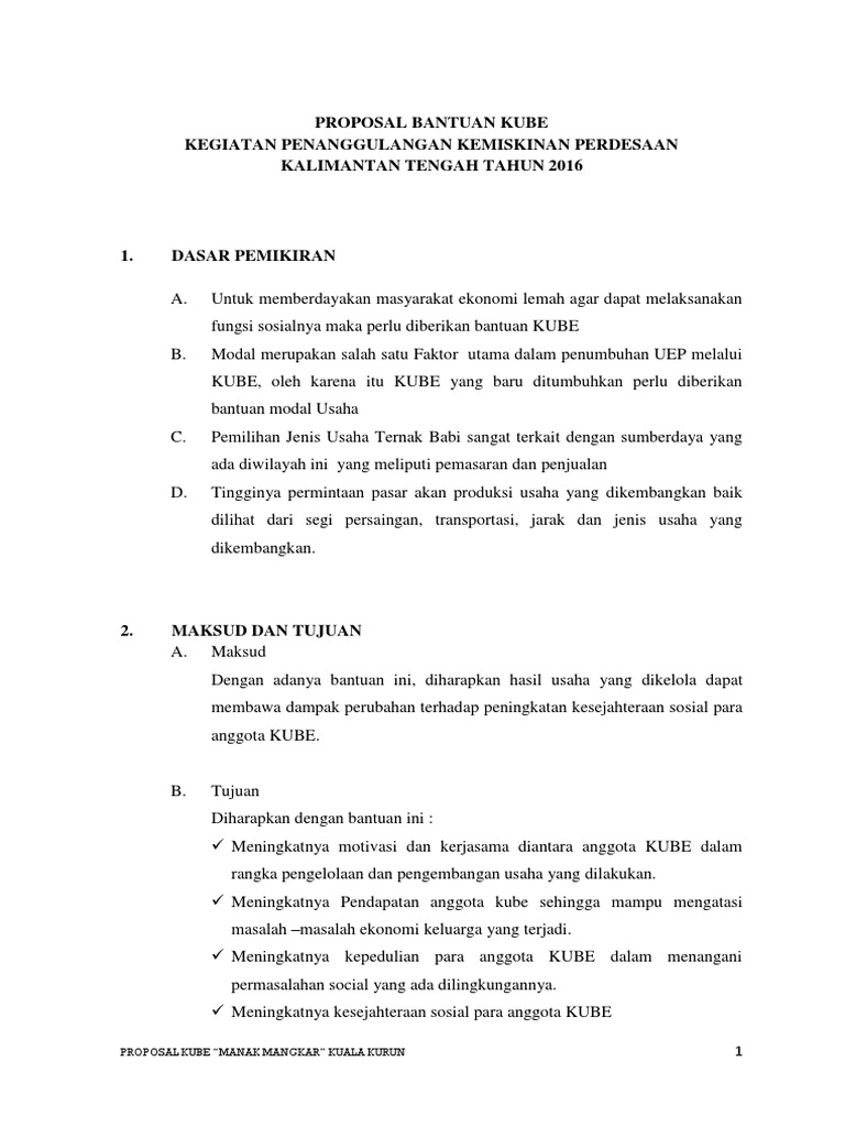 Proposal Bantuan Kube | PDF