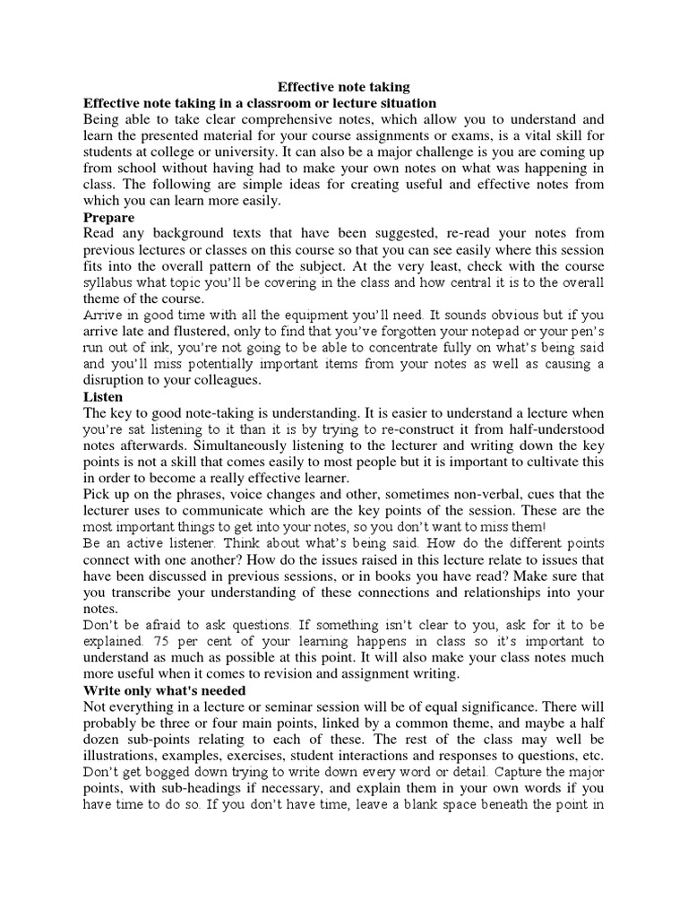 Effective Note Taking | PDF | Semiotics | Cognition