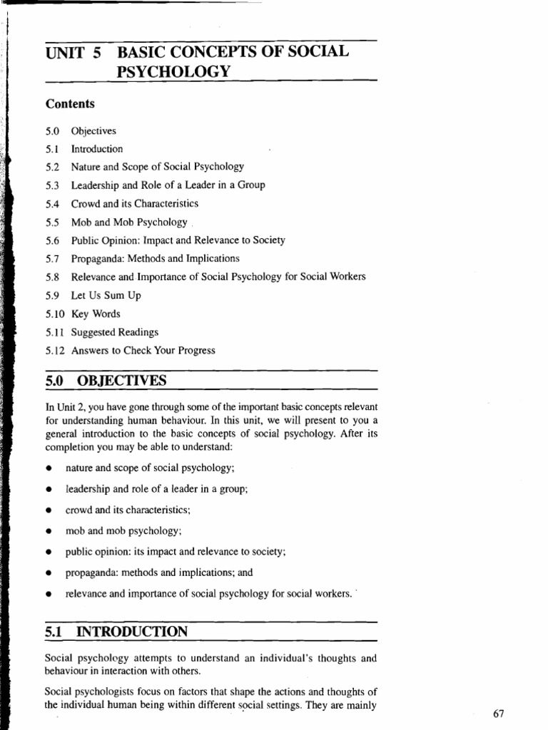 Unit 5 Basic Concepts of Social Psychology: 5.0 Objectives | PDF ...