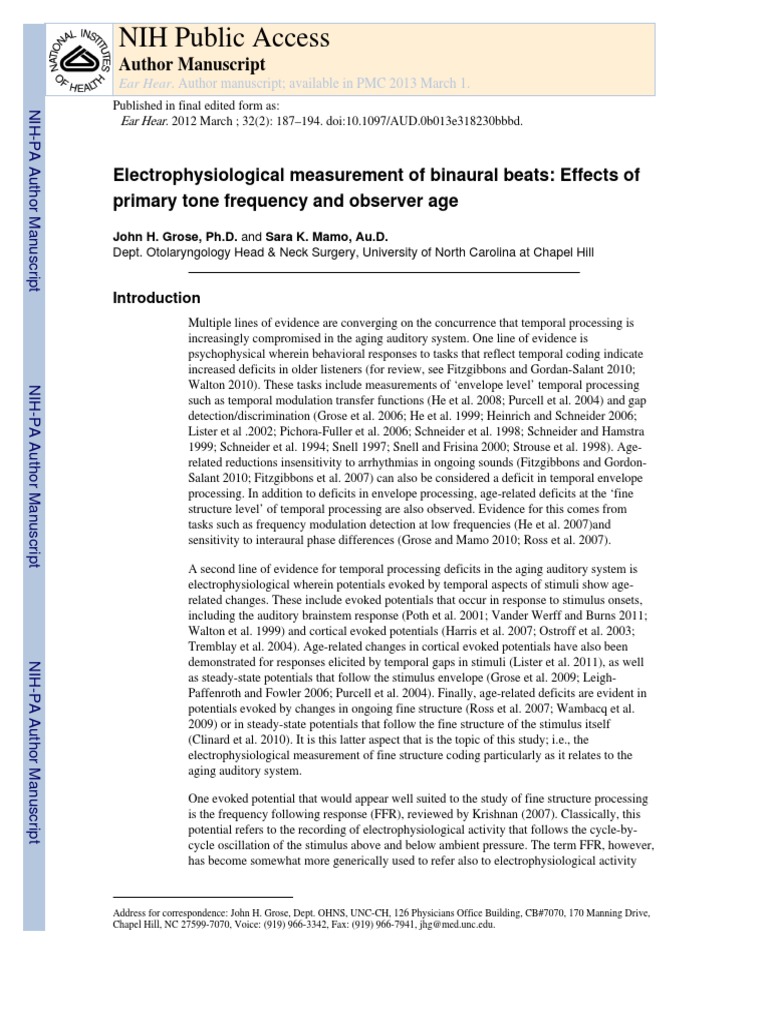 Electrophysiological Measurement of Binaural Beats | PDF | Hearing ...