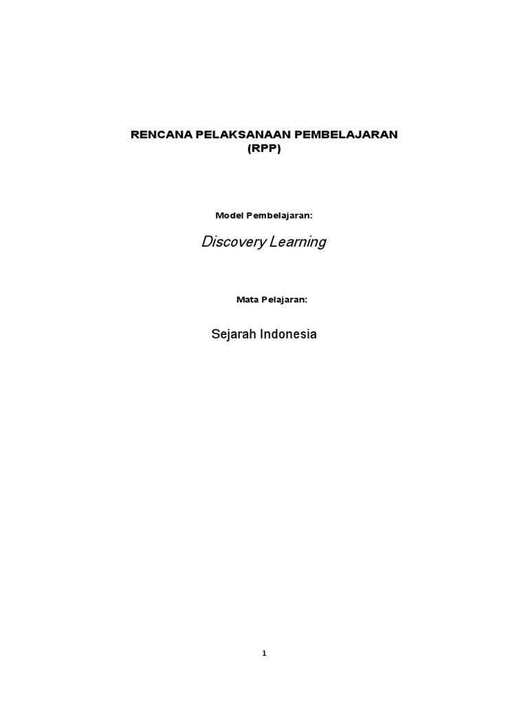 RPP - Discovery Learning - Sejarah Indonesia in | PDF