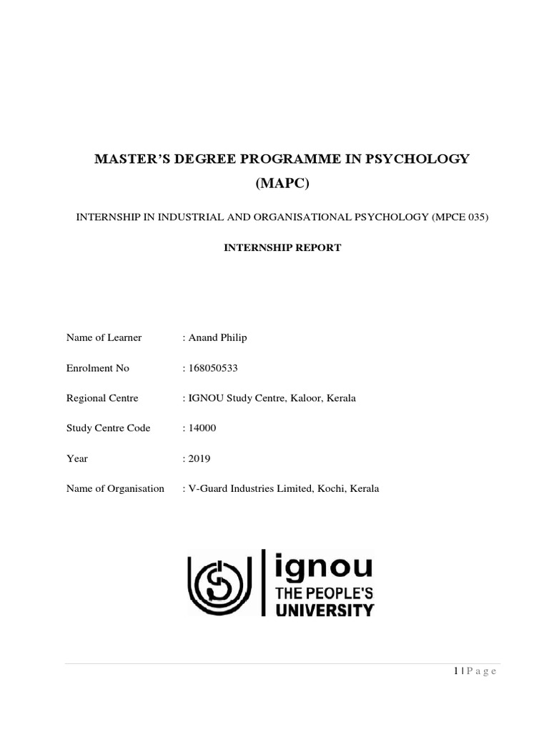 Master'S Degree Programme in Psychology (MAPC) : Internship Report | PDF | Performance Indicator ...