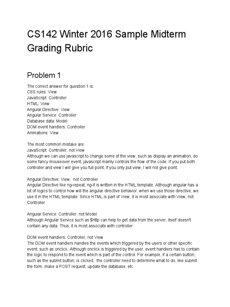 Sample CS142 Winter 2016 Grading Rubric | PDF | Cascading Style Sheets ...