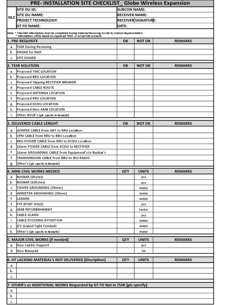 Information Will Be Based On Approved TSSR Vs Actual Site Scenario ...
