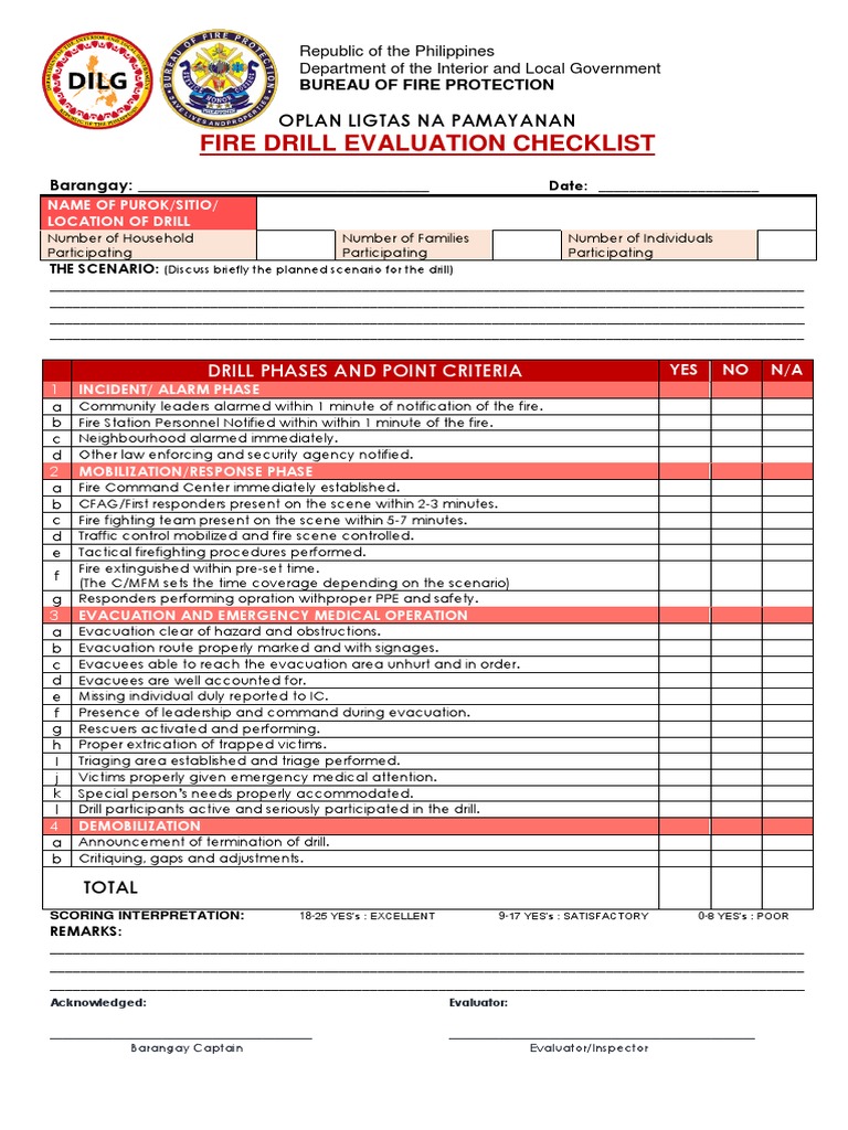Fire Drill Evaluation Checklist | PDF | Emergency Evacuation | Emergency