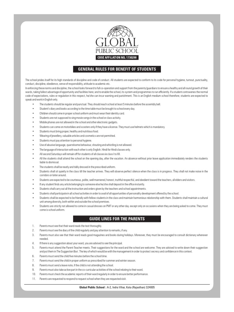 Guidelines for Student Conduct and Uniform Policy at Global Public ...