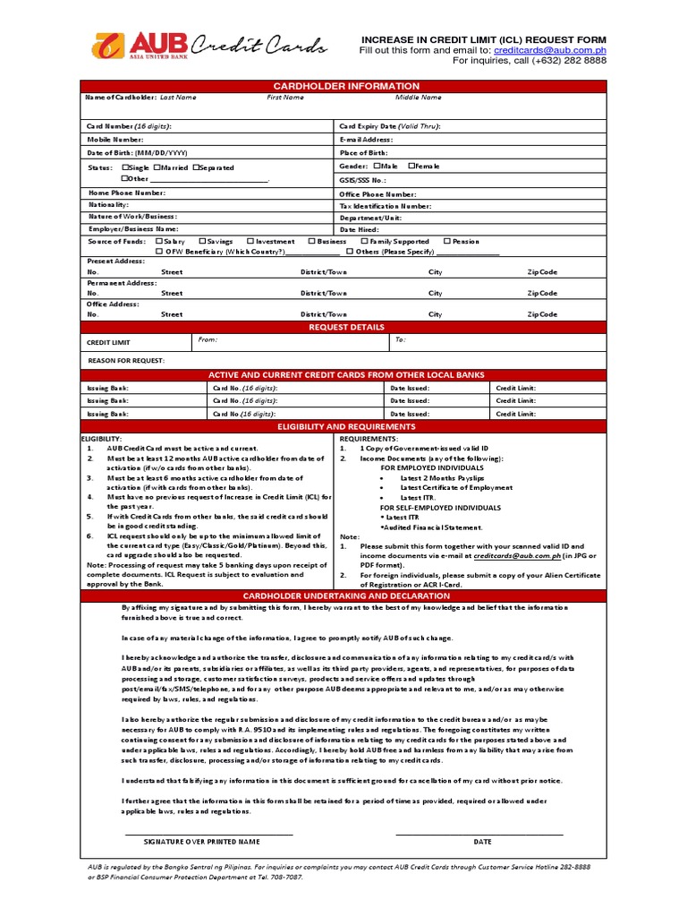Increase in Credit Limit Request Form | PDF | Credit Card | Identity ...