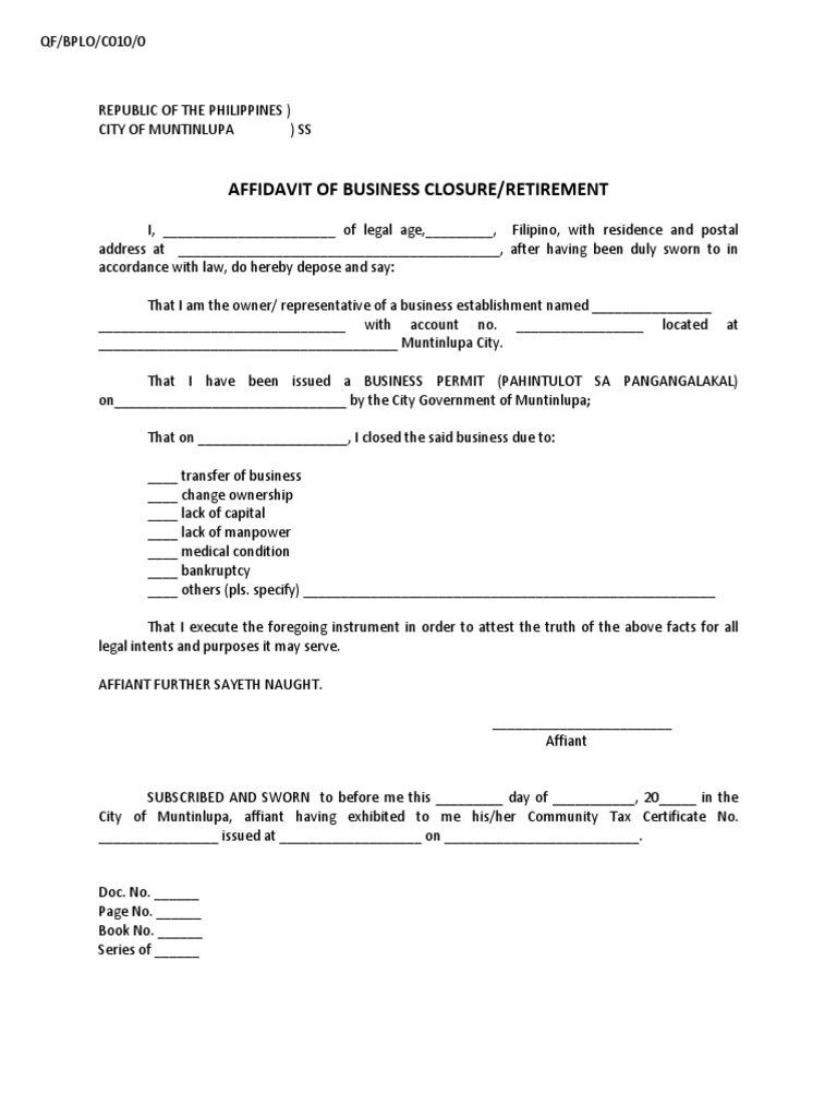 Affidavit of Business Retirement | PDF