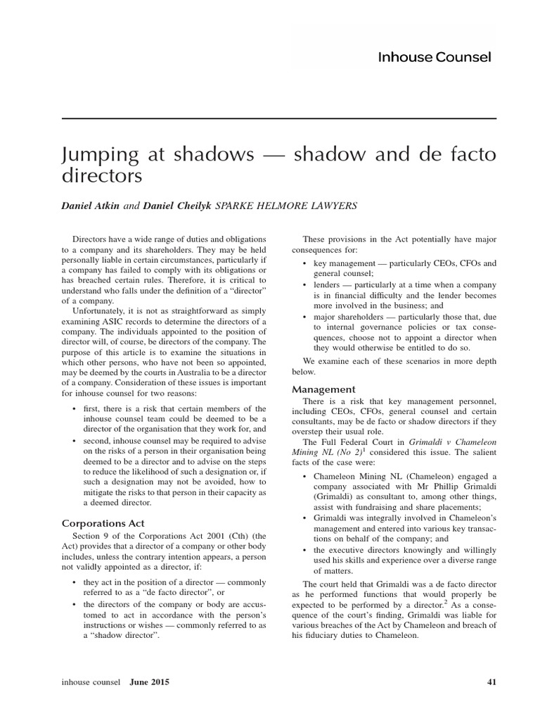 Understanding Shadow Directors in Law | PDF | Board Of Directors ...