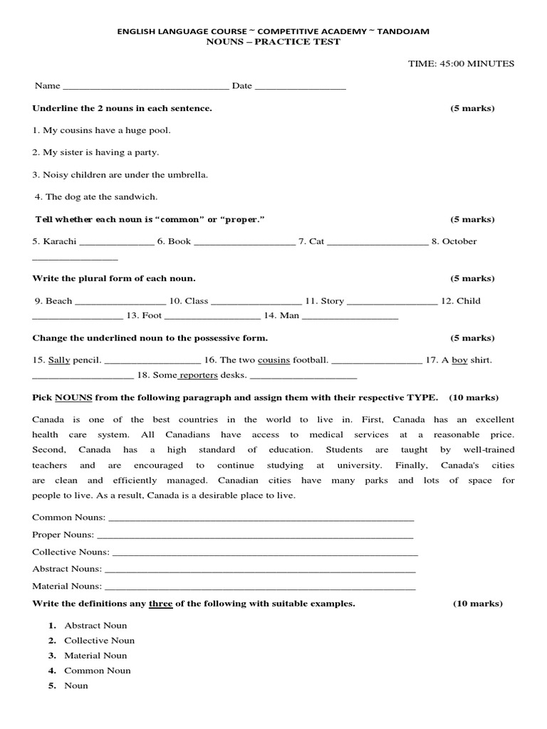 Noun Test | PDF | Noun | Morphology