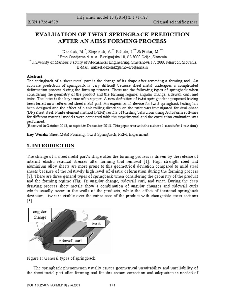 Evaluation of Twist Springback Prediction After An Ahss Forming Process | PDF | Deformation ...