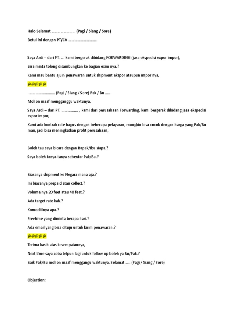 Script Telemarketing Jasa Forwarding | PDF