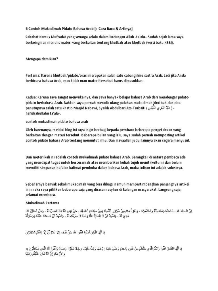 6 Contoh Mukadimah Pidato Bahasa Arab | PDF