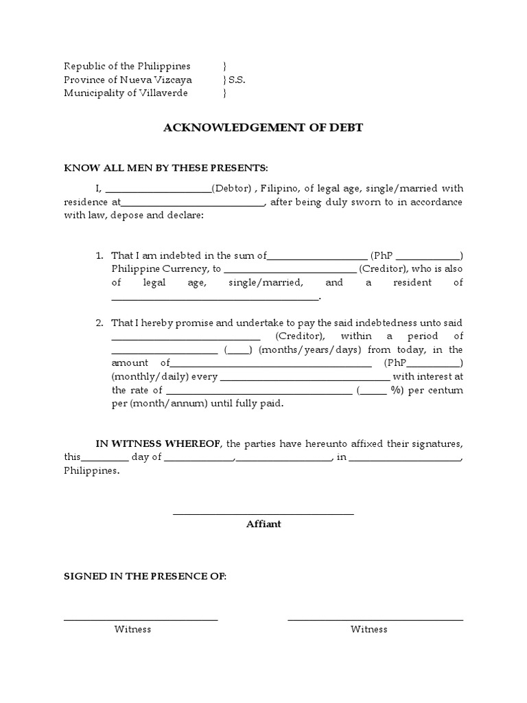 Acknowledgment of Debt | PDF | Debt | Personal Finance