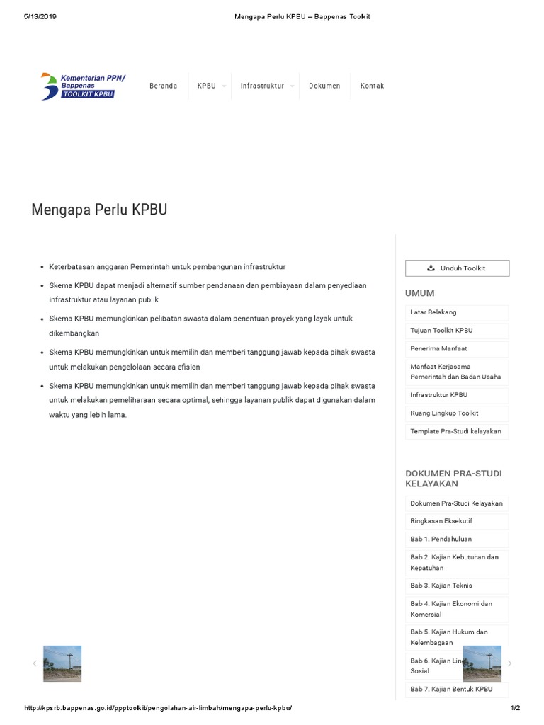1 Mengapa Perlu KPBU - Bappenas Toolkit | PDF