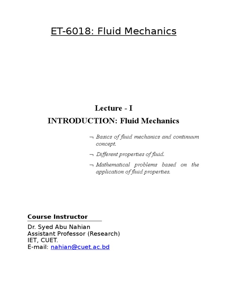 Fluid Mechanics Basics and Properties | PDF | Viscosity | Surface Tension