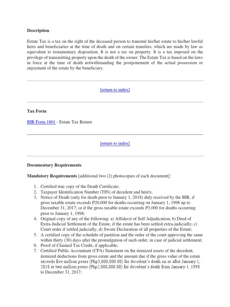 Description: BIR Form 1801 | PDF | Estate Tax In The United States ...
