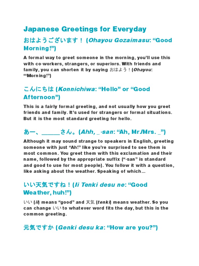 Japanese Greetings For Everyday | Download Free PDF | Japanese Language ...