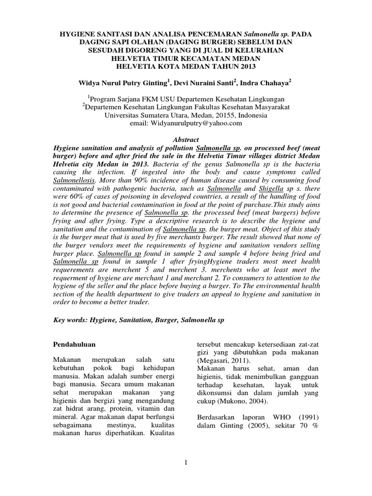 ID Hygiene Sanitasi Dan Analisa Pencemaran Salmonella SP Pada Daging ...