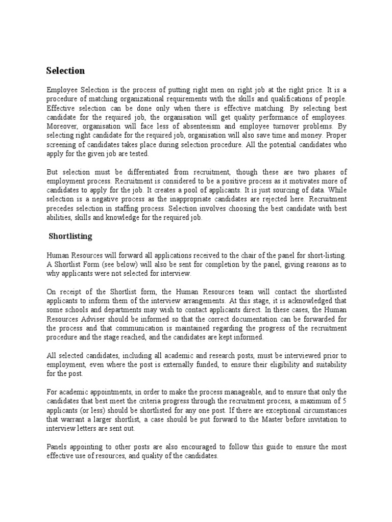 Selection | PDF | Recruitment | Human Resources