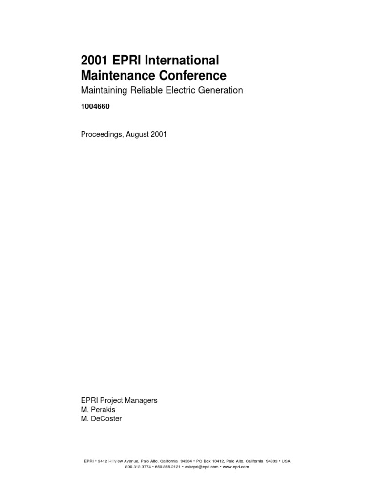 2001 EPRI International Maintenance Conference Maintaining Reliable ...