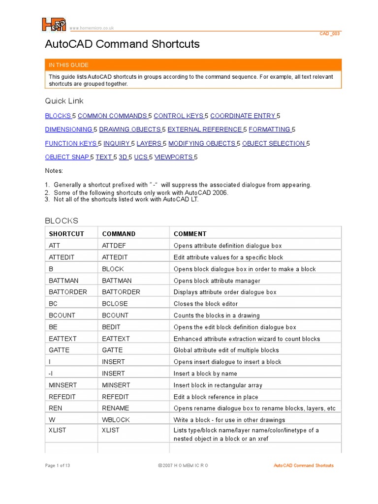 AutoCAD Shortcuts | PDF | Auto Cad | Perpendicular