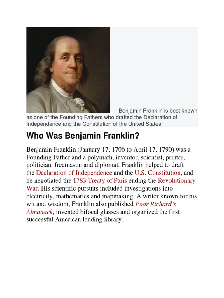 Who Was Benjamin Franklin?: Declaration of Independence U.S ...