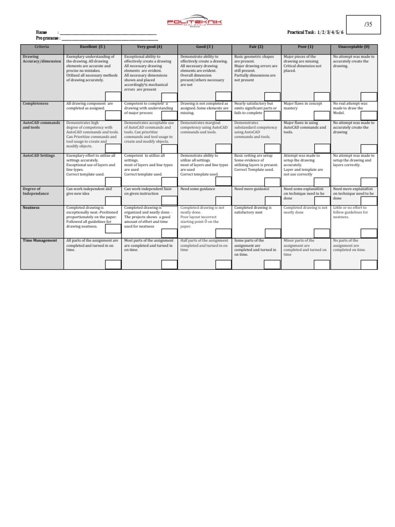 Rubric Autocad | PDF | Drawing | Rubric (Academic)