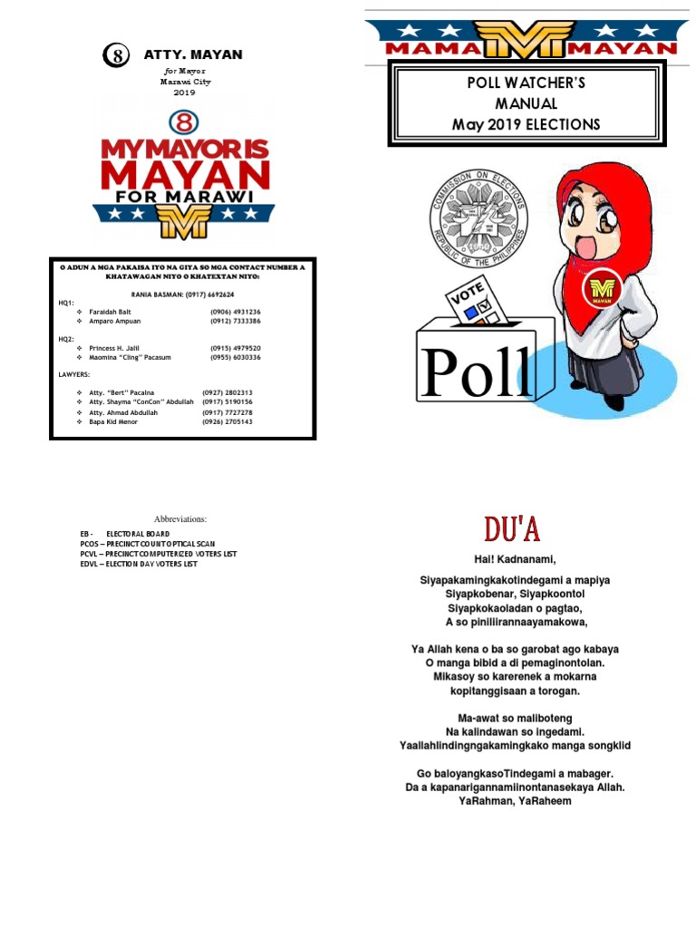 Attorney Mayan's Poll Watcher Manual | PDF | Voting | Political Events
