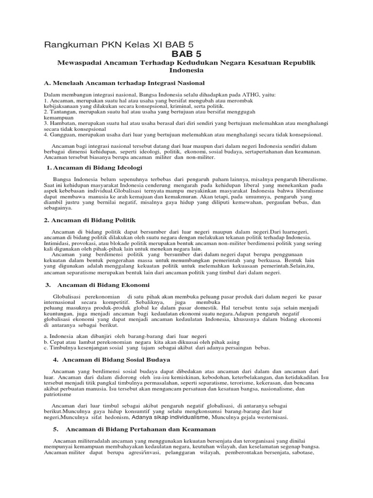 Rangkuman PKN Kelas XI BAB 5 | PDF