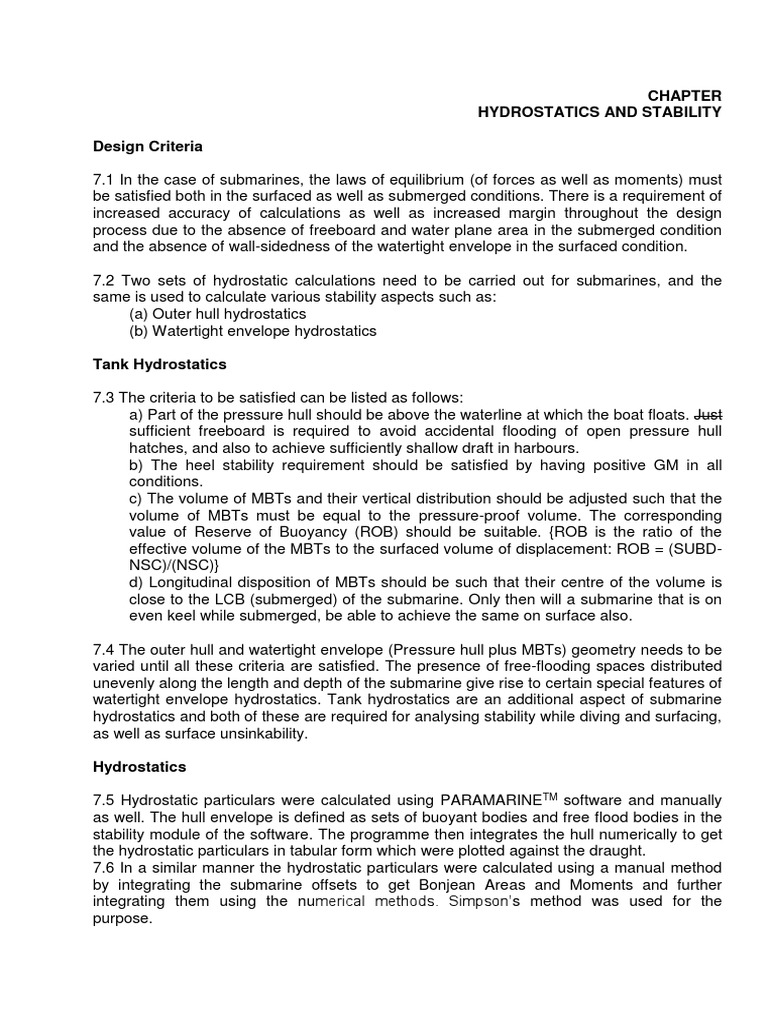 Submarine Hydrostatics and Stability Analysis | PDF | Ships | Watercraft